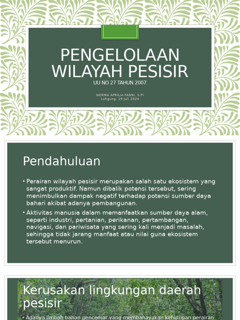materi Pengelolaan wilayah pesisir UU 27 th 2007 | PDF