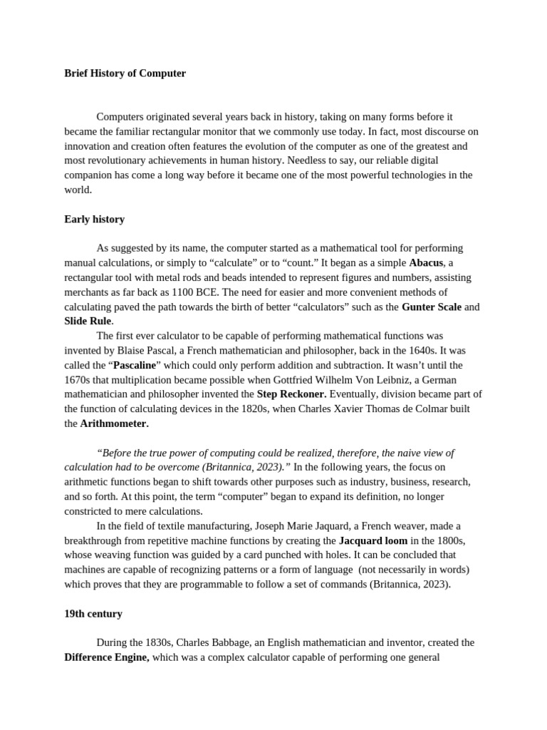 Brief History of Computer | PDF | Computing | Technology & Engineering