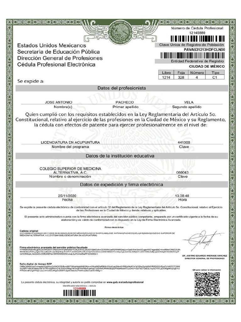 Ejemplo Cédula Profesional | PDF