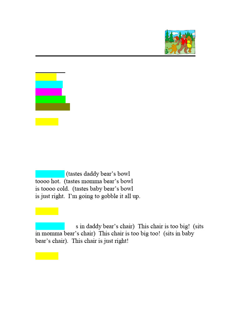 Goldilocks and The Three Bears Script | PDF