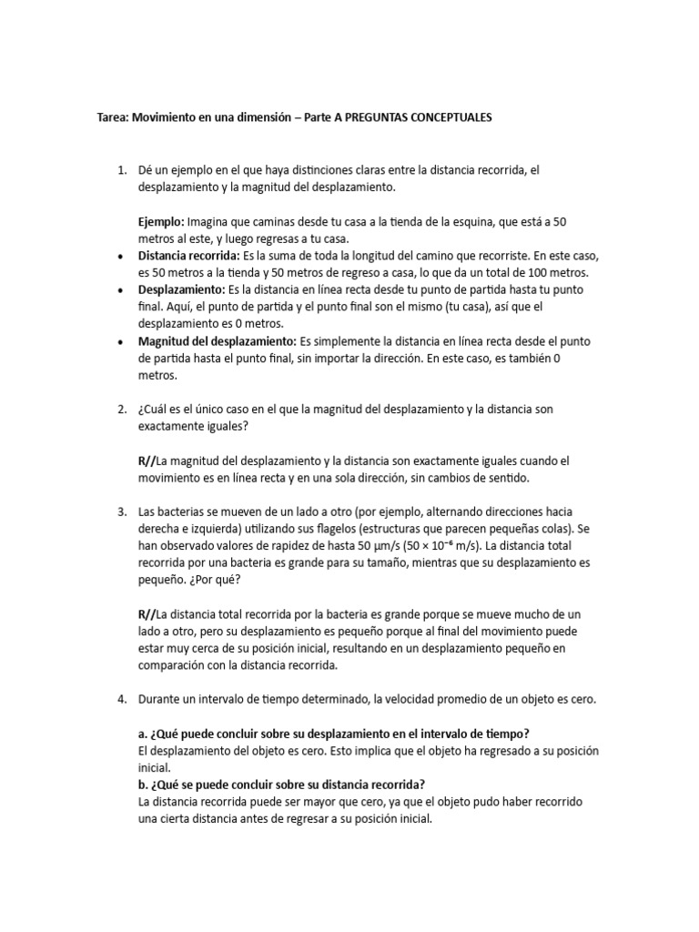 Tarea Cinemática 1D Parte A | PDF