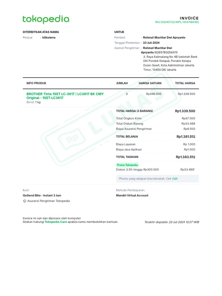 Invoice - Tokopedia | PDF