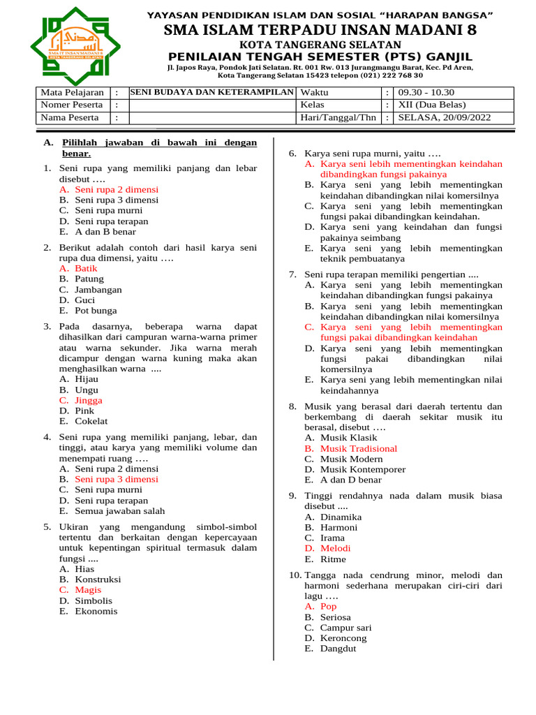 SOAL PTS Ganjil 2022 - SBK XII | PDF