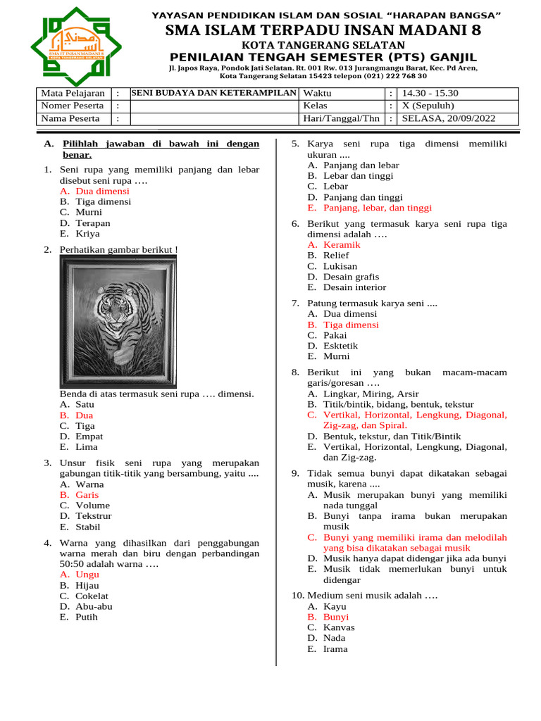 SOAL PTS Ganjil 2022 - SBK X | PDF