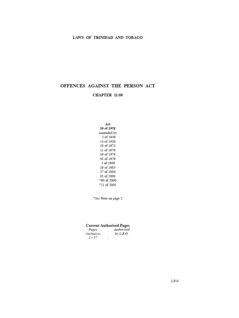 TT Offence Against The Person Act | PDF