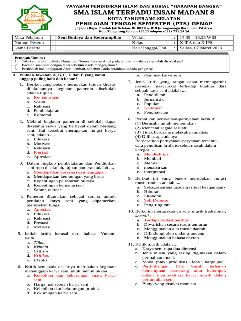 Soal PTS SBK Kelas X | PDF
