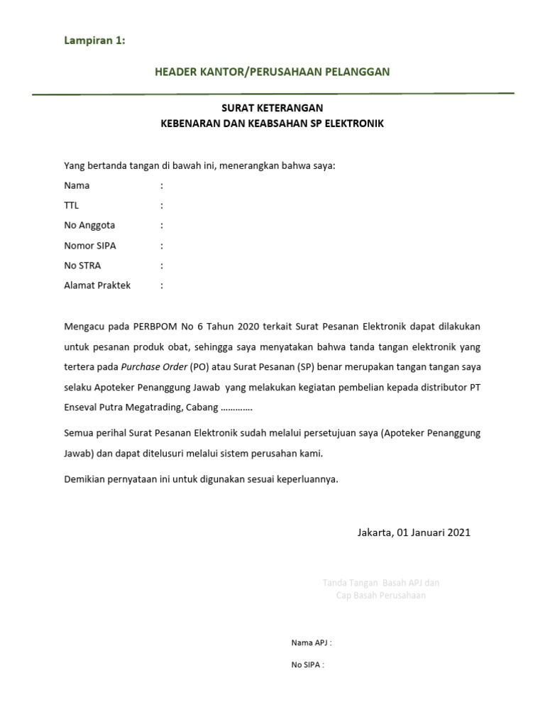 Lampiran Template Surat Keterangan Dari Pelanggan | PDF