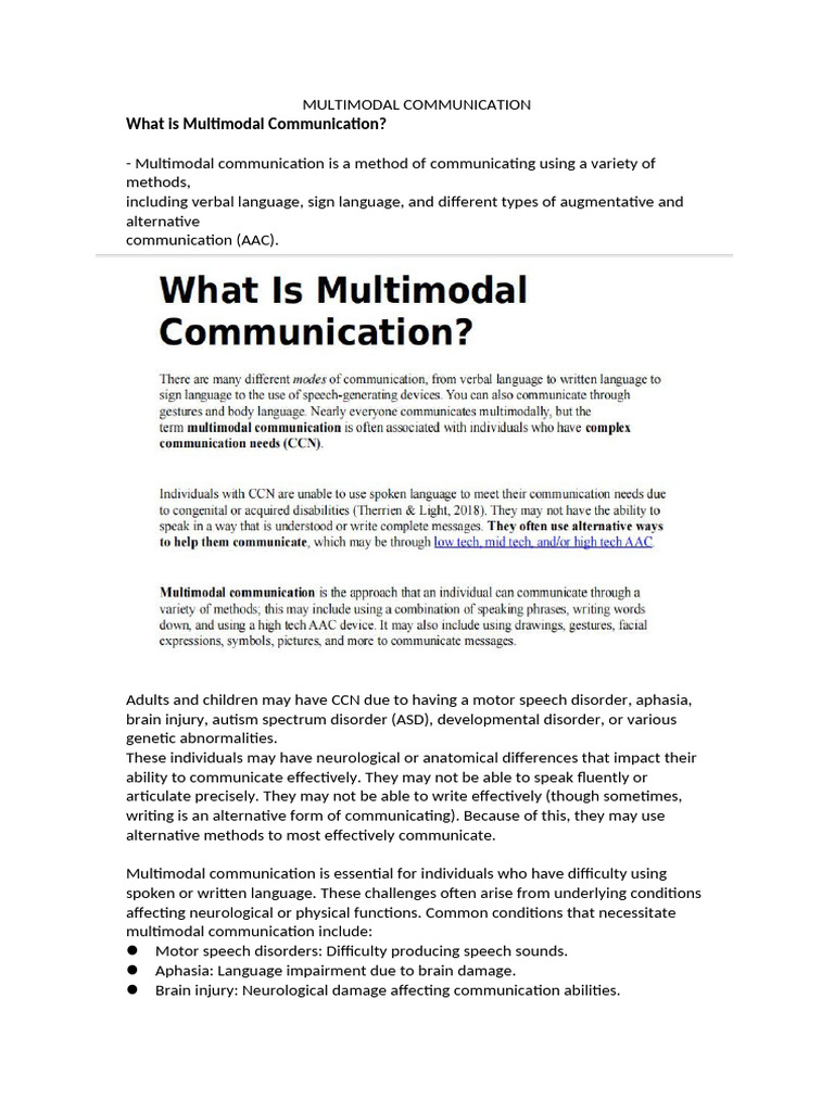 MULTIMODAL COMMUNICATION Text of | PDF | Communication | Speech