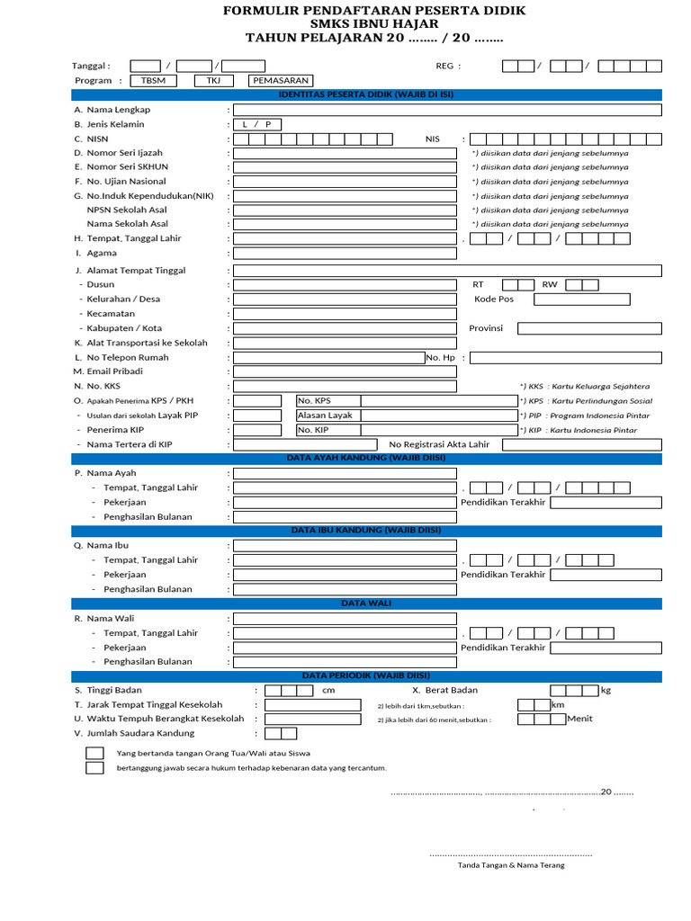 Formulir Peserta Didik 2022 | PDF
