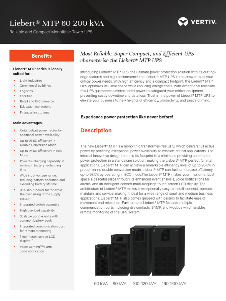 Liebert MTP 60 200 Kva Data Sheet | PDF