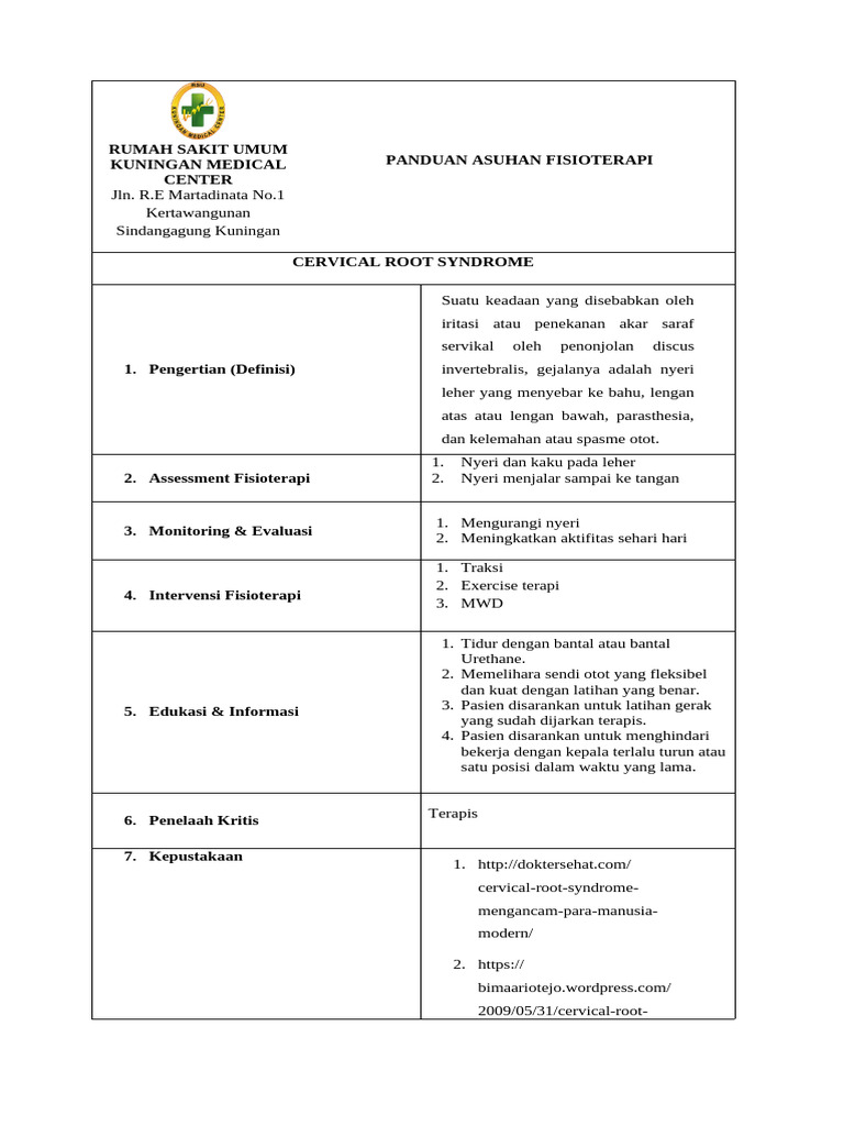 Rumah Sakit Umum Kuningan Medical Center Panduan Asuhan Fisioterapi | PDF