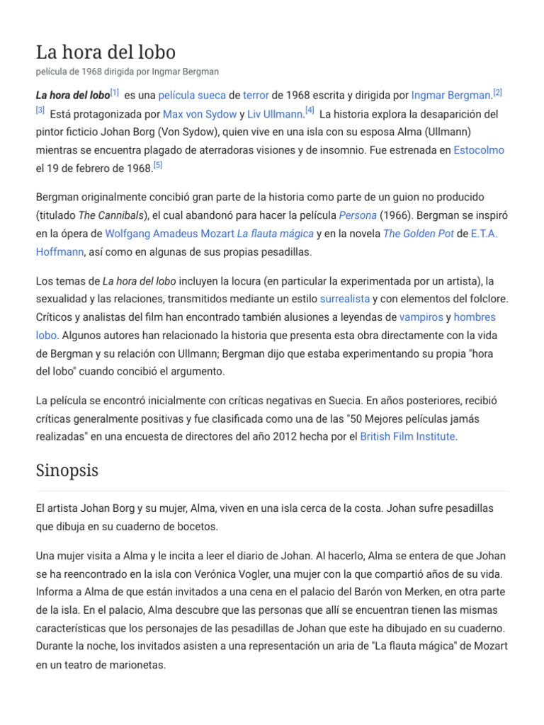 La Hora Del Lobo - Wikipedia, La Enciclopedia Libre | PDF