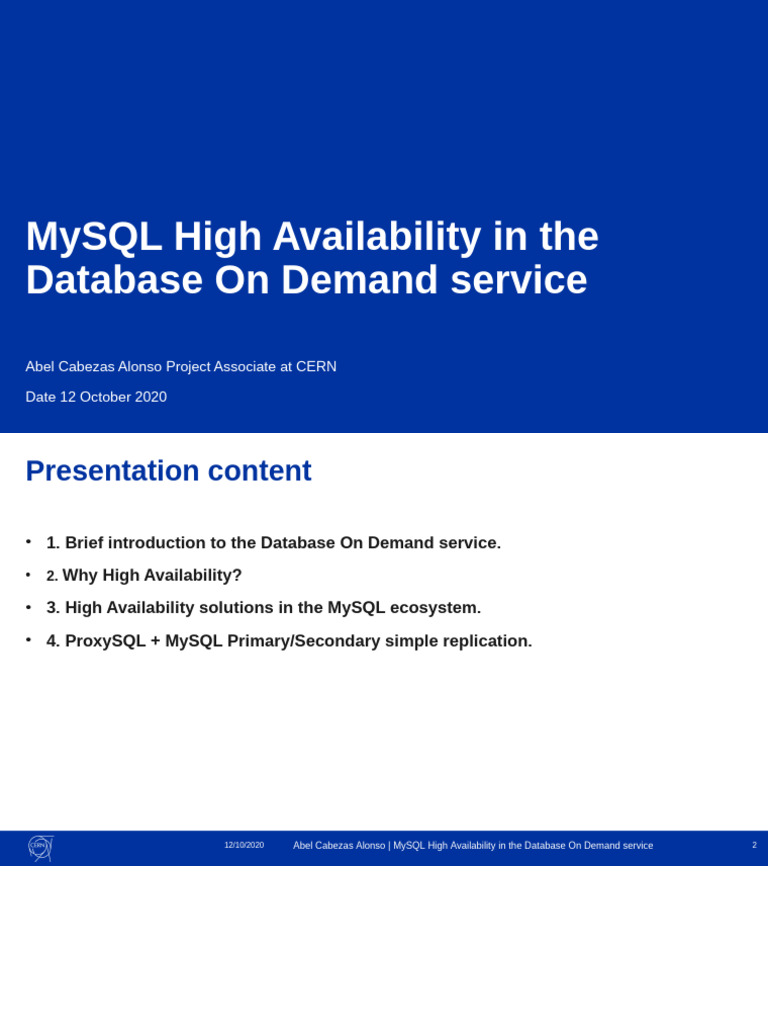 MySQL High Availability in The Database On Demand Service | PDF
