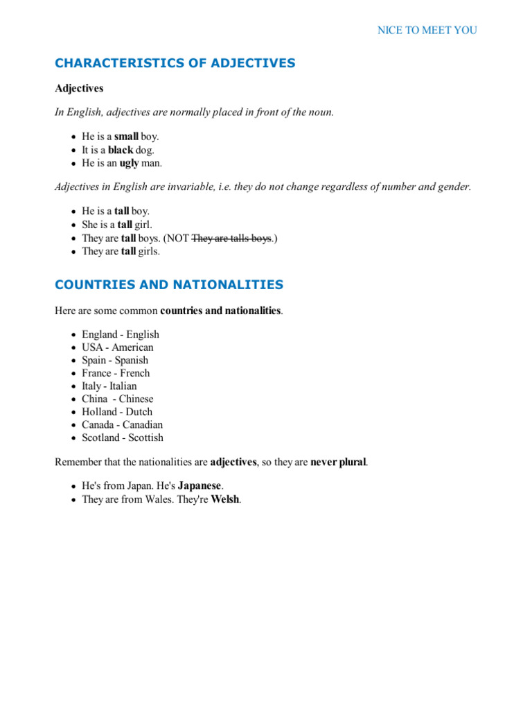 Characteristics of Adjectives | PDF