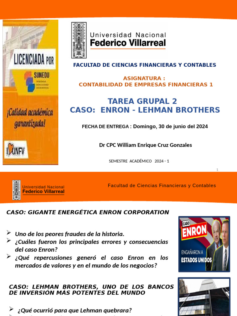 TAREA 2 - Caso Enron y Caso Lehman Brothers - 11-06-2024 | PDF