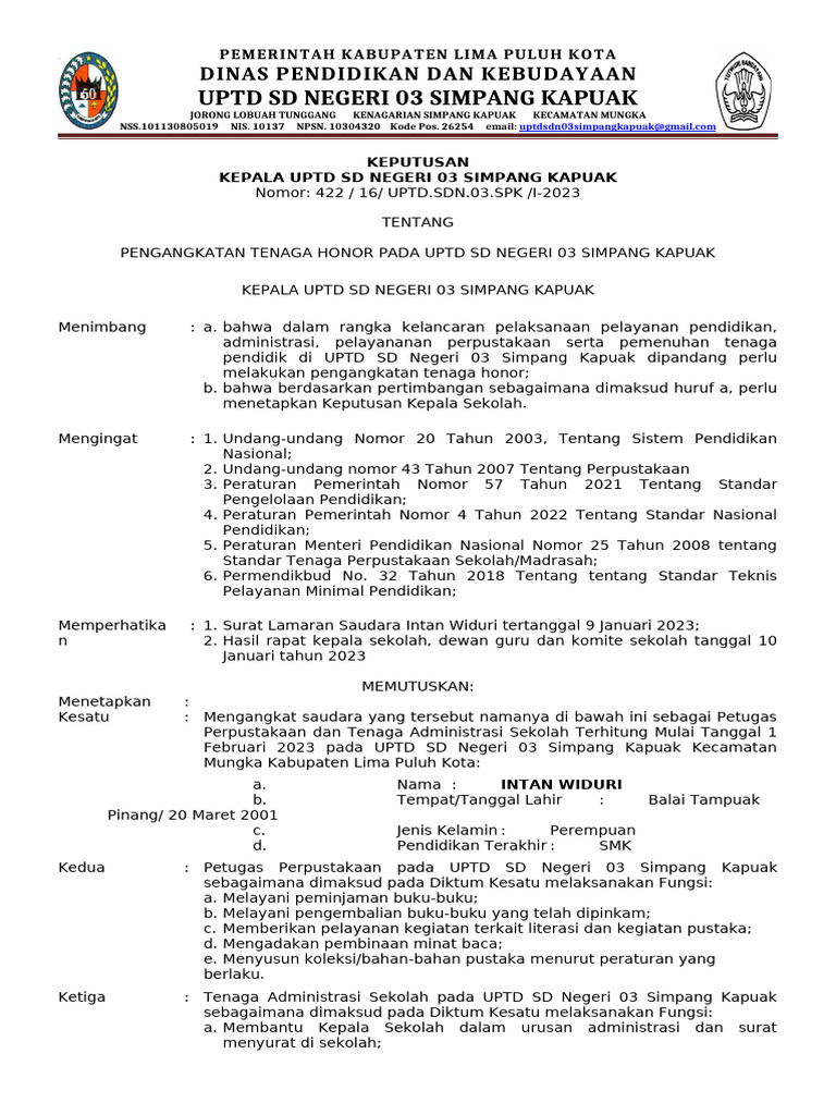 SK Pengangkatan Operator | PDF