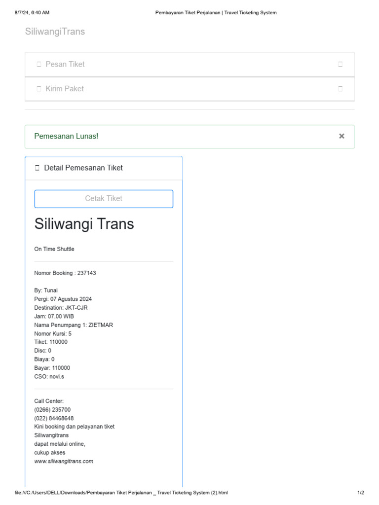Pembayaran Tiket Perjalanan - Travel Ticketing System | PDF
