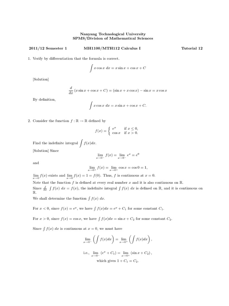 MH1100 Tut12 Soln | PDF