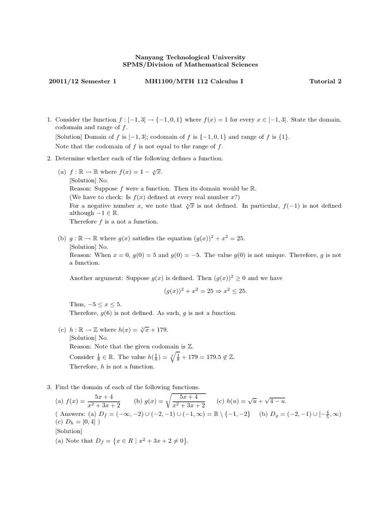 MH1100 Tut2 Soln | PDF