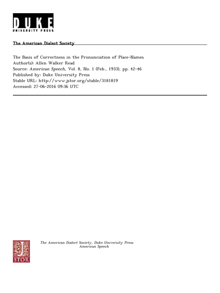 The Basis of Correctness in The Pronunciation of Place-Names Author(s ...