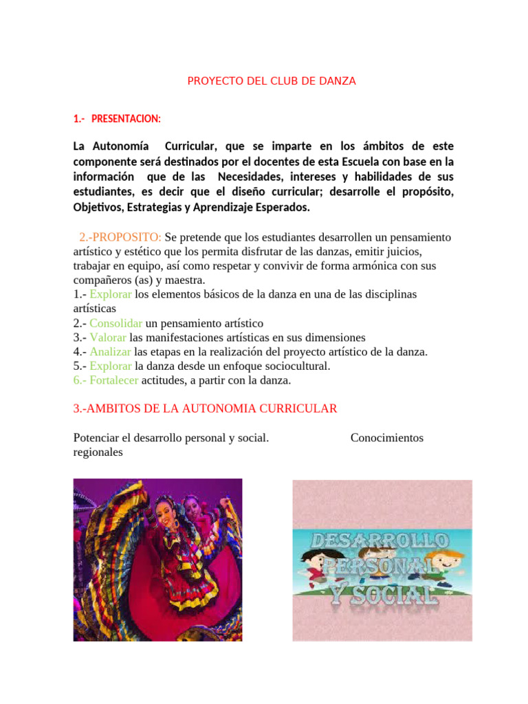 PROYECTO DEL CLUB DE DANZA | PDF