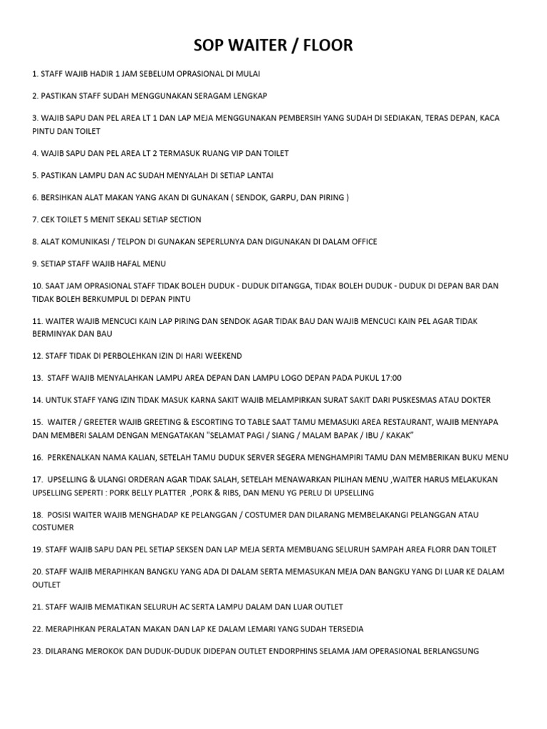 SOP Server/Floor | PDF