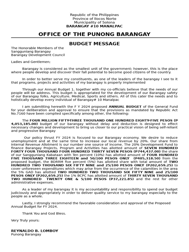 Budget Message | PDF | Budget | Government