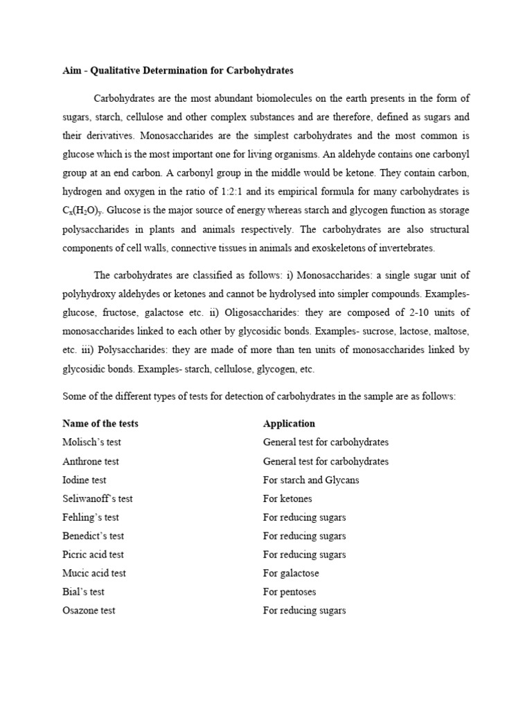 6.2. Qualitative Analysis of Carbohydrates | PDF