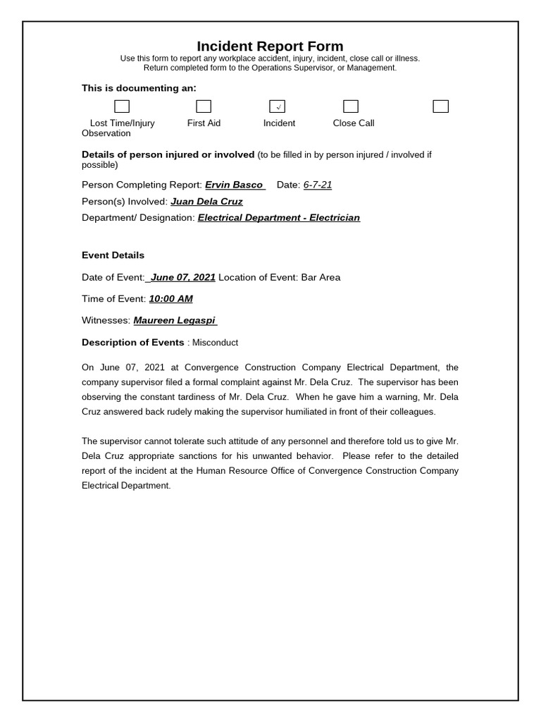 6 Incident Report - Sample | PDF