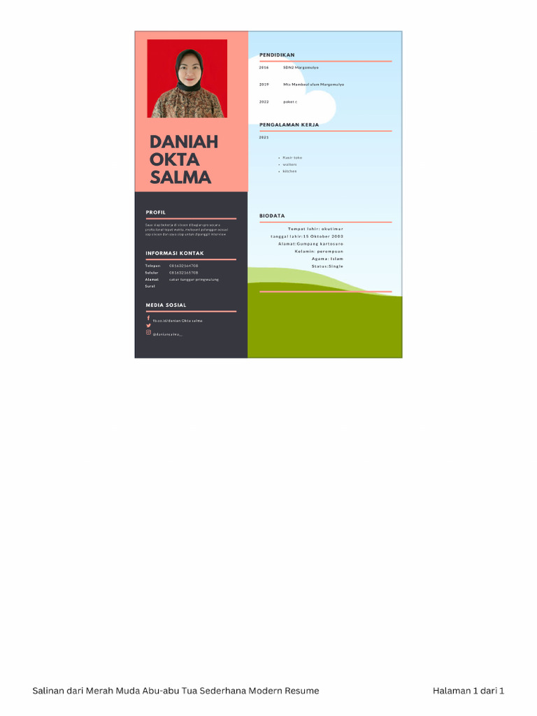 Salinan Dari Merah Muda Abu-Abu Tua Sederhana Modern Resume | PDF