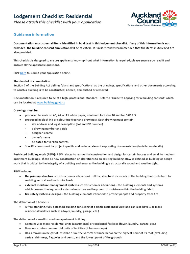 Ac1011 Lodgement Checklist Residential | PDF