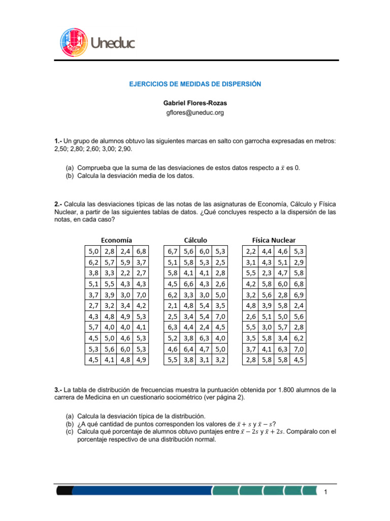 23 Ejercicios de Medidas de DispersiÃ N | PDF | Métodos y materiales de ...