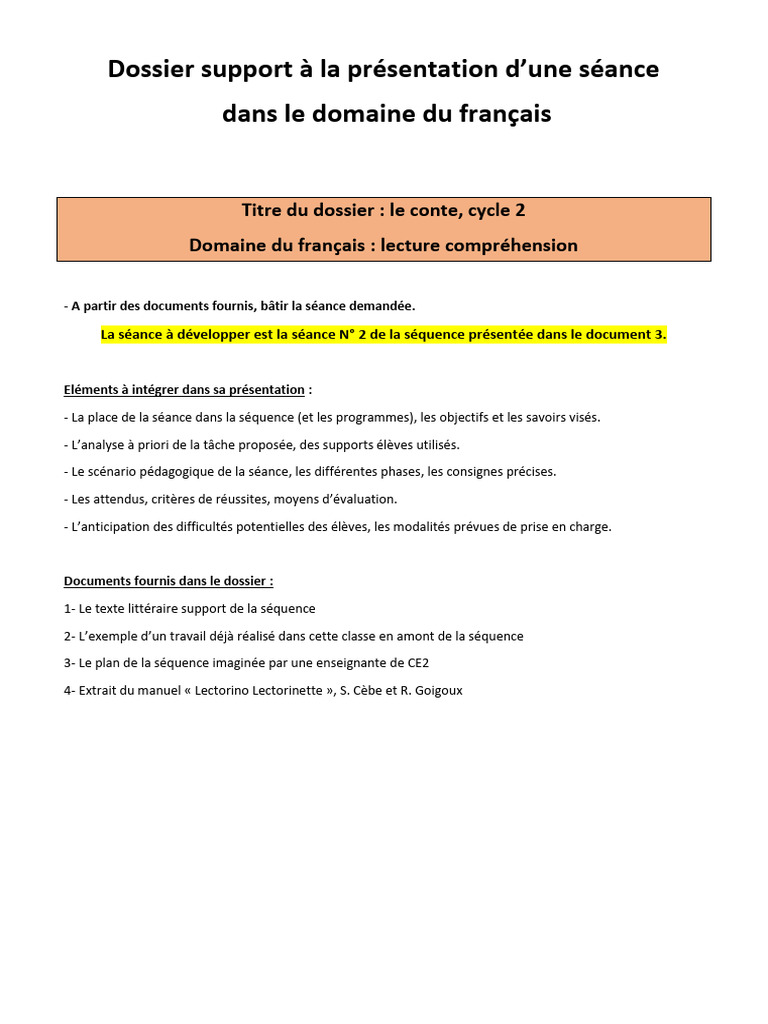 Dossier 8 Conte 1 Compreì Hension CE2 Copie | PDF