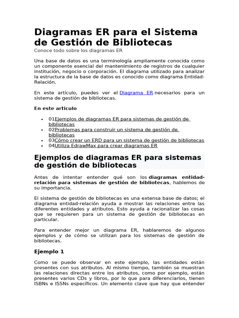 Diagramas ER para El Sistema de Gestión de Bibliotecas | PDF