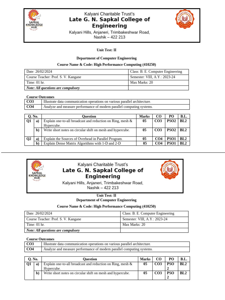HPC - Unit Test - II | PDF