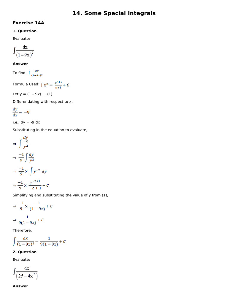 3020024chapter - 14 Some Special Integrals | PDF