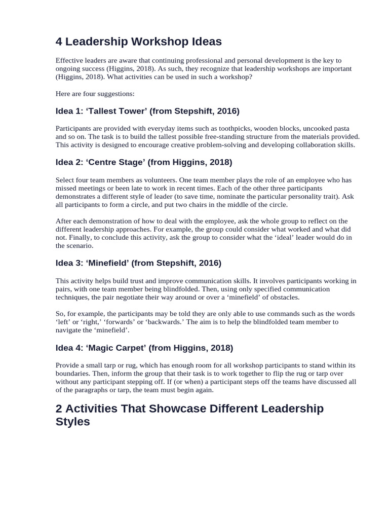 4 Leadership Workshop Ideas | PDF