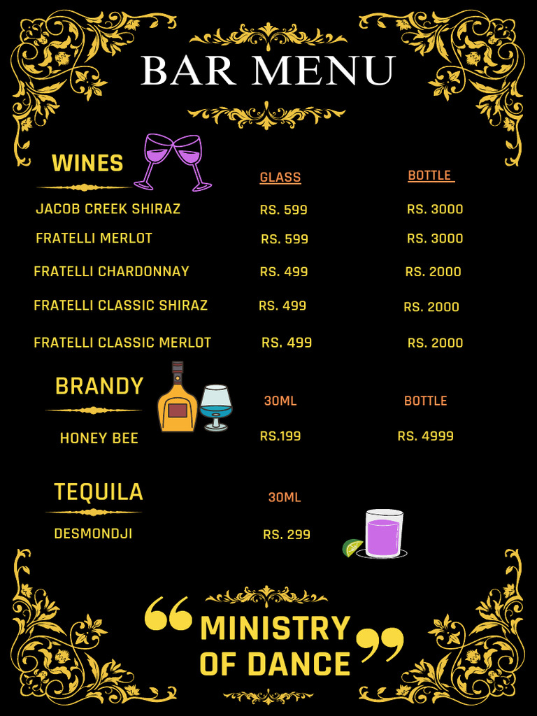 Black Vintage Style Cocktail Menu | PDF