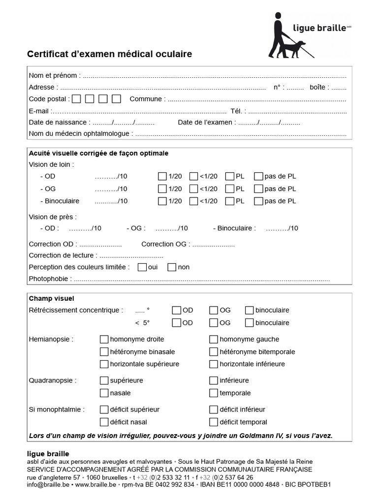 Certificat Medical Oculaire FR Bruxelles | PDF