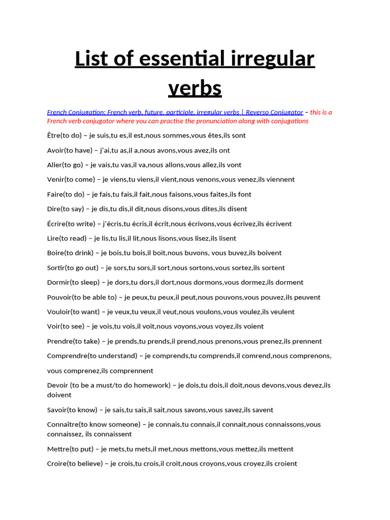 List of Essential Verbs | PDF