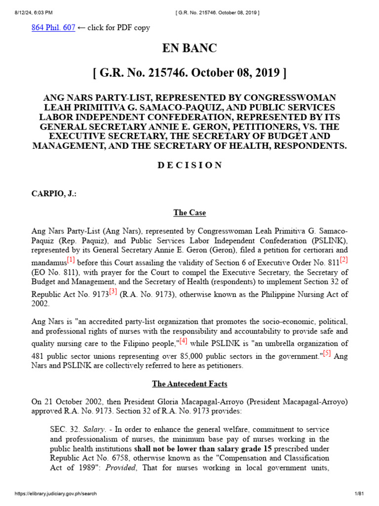 Ang Nars Party List v. The Executive Secretary | PDF