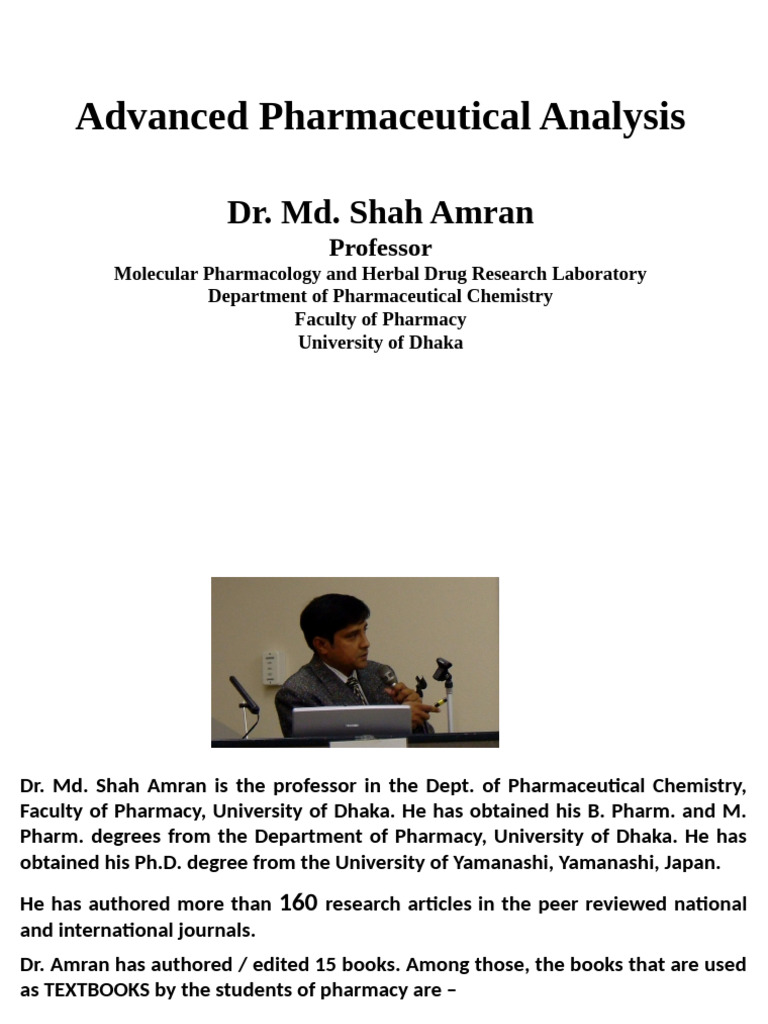 Lecture 1 Pharmaceutical Analysis | PDF