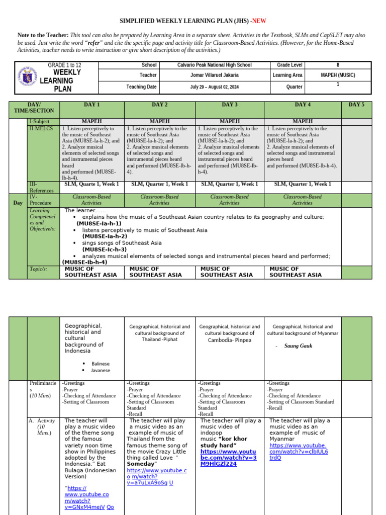 Simplified Weekly Learning Plan | PDF | Multiple Choice | Human Communication
