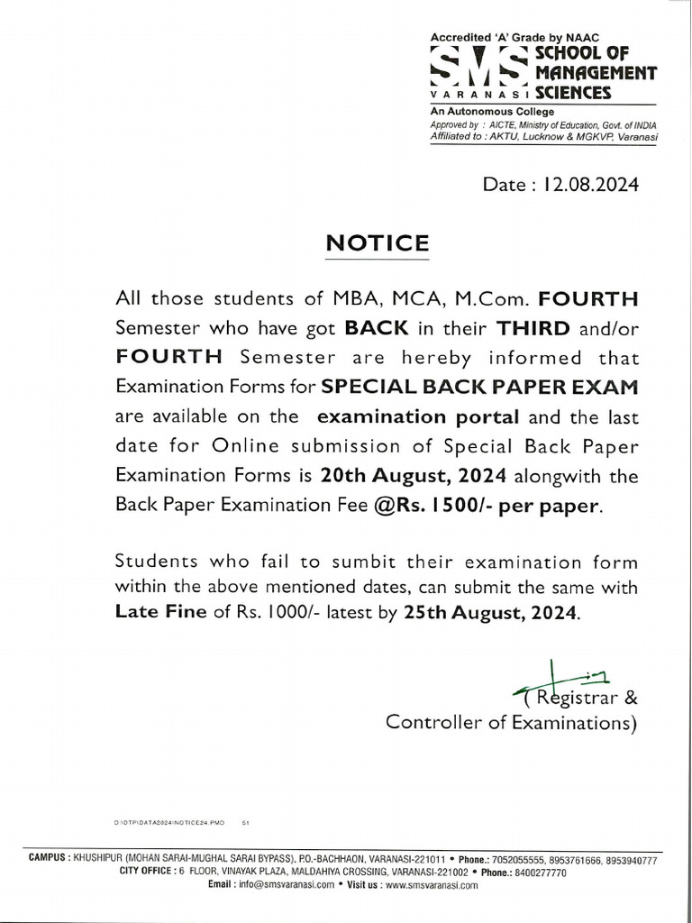Notice - Special Back Paper | PDF