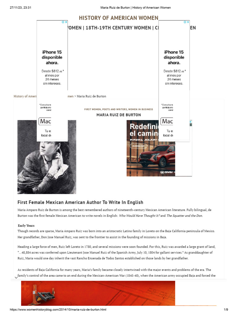 Maria Ruiz de Burton - History of American Women | PDF