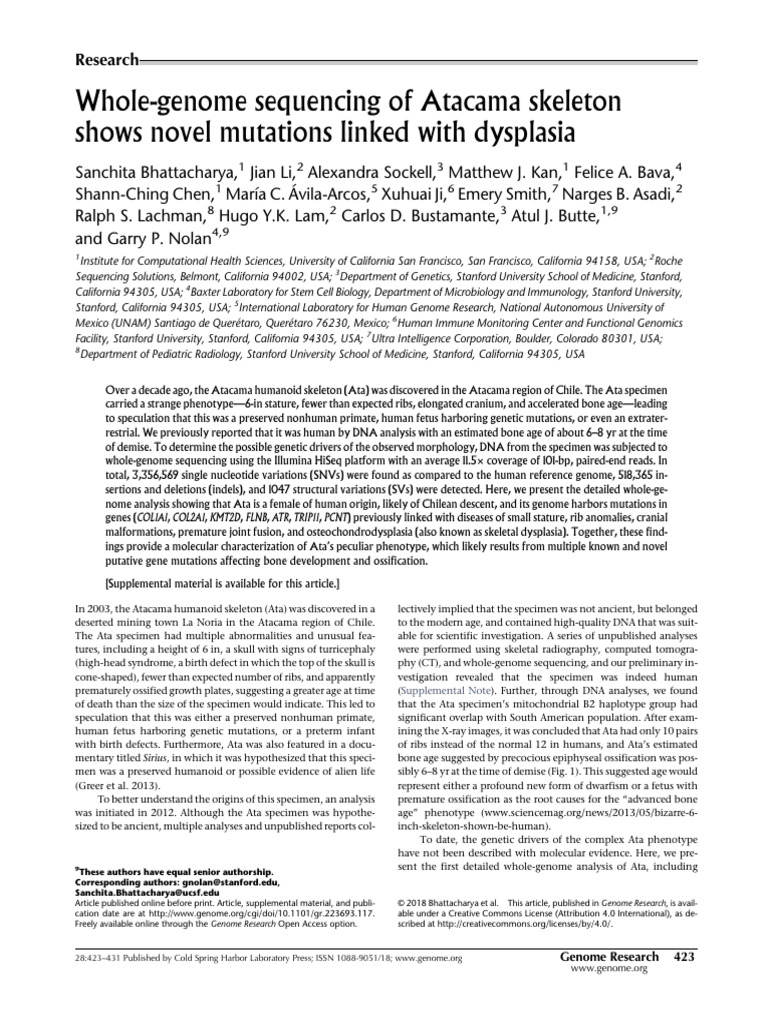 Whole Genome Sequencing of Atacama Skeleton Shows Novel Mutations ...