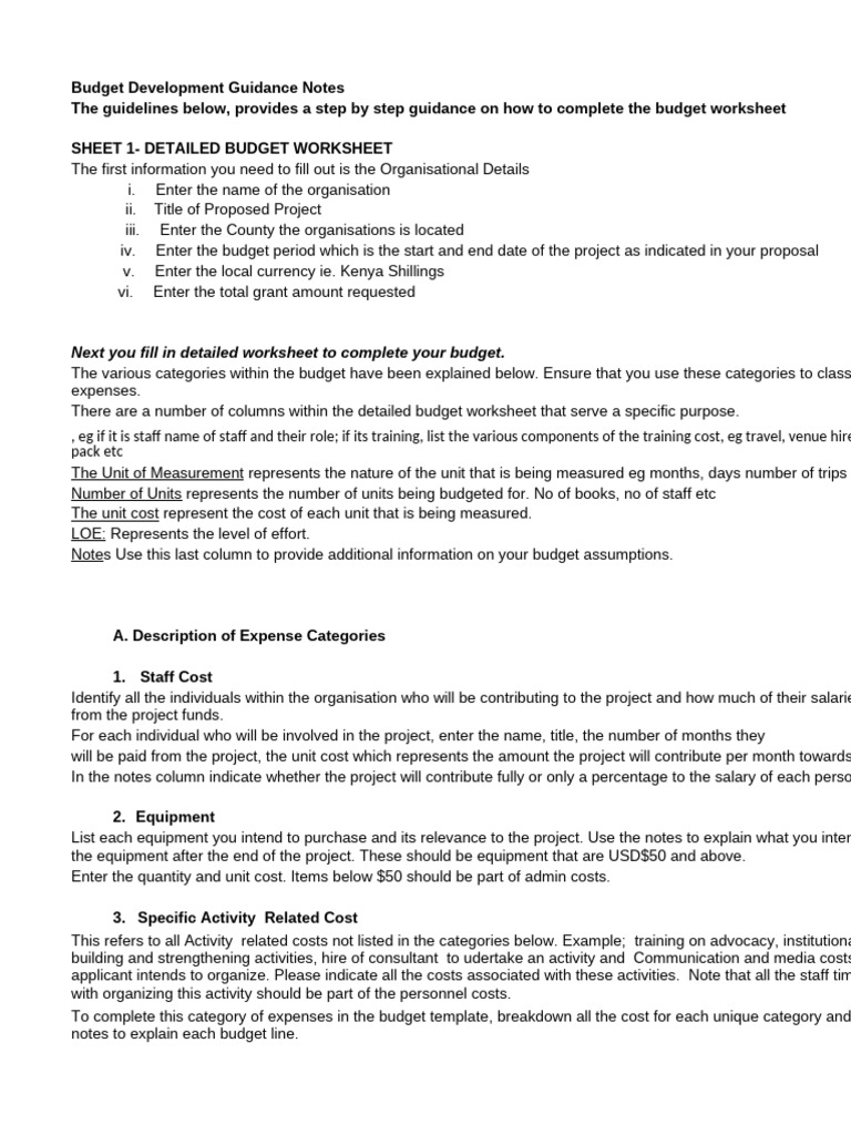 Budget Guiding Notes Template | PDF
