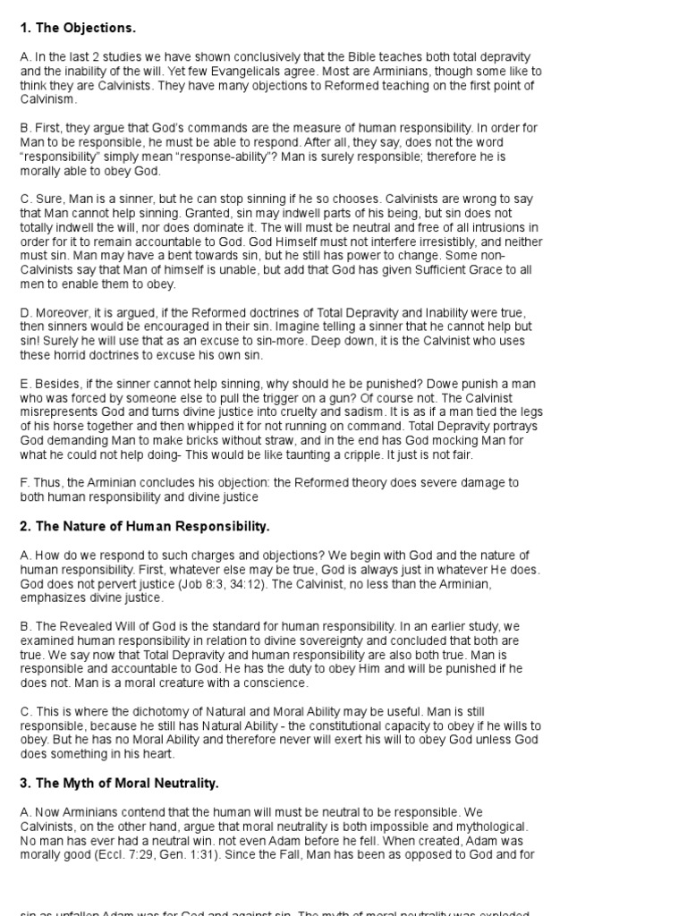 Total Depravity and Human Responsibility | PDF | Calvinism | Religious ...