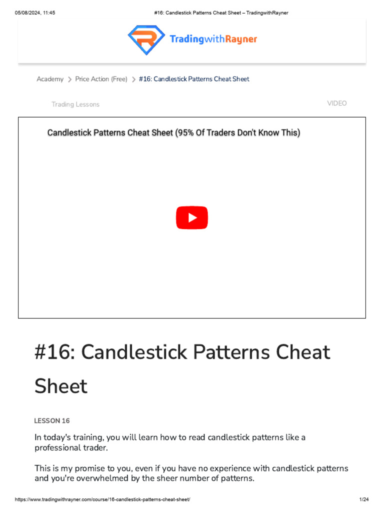 #16 - Candlestick Patterns Cheat Sheet - TradingwithRayner | PDF
