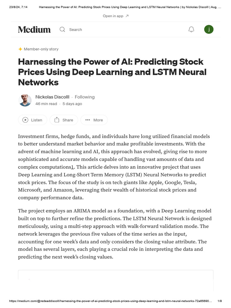 Harnessing The Power of AI - Predicting Stock Prices Using Deep Learning and LSTM Neural ...